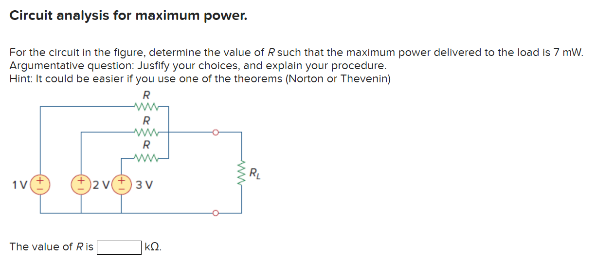 Solved Circuit analysis for maximum power. For the circuit | Chegg.com
