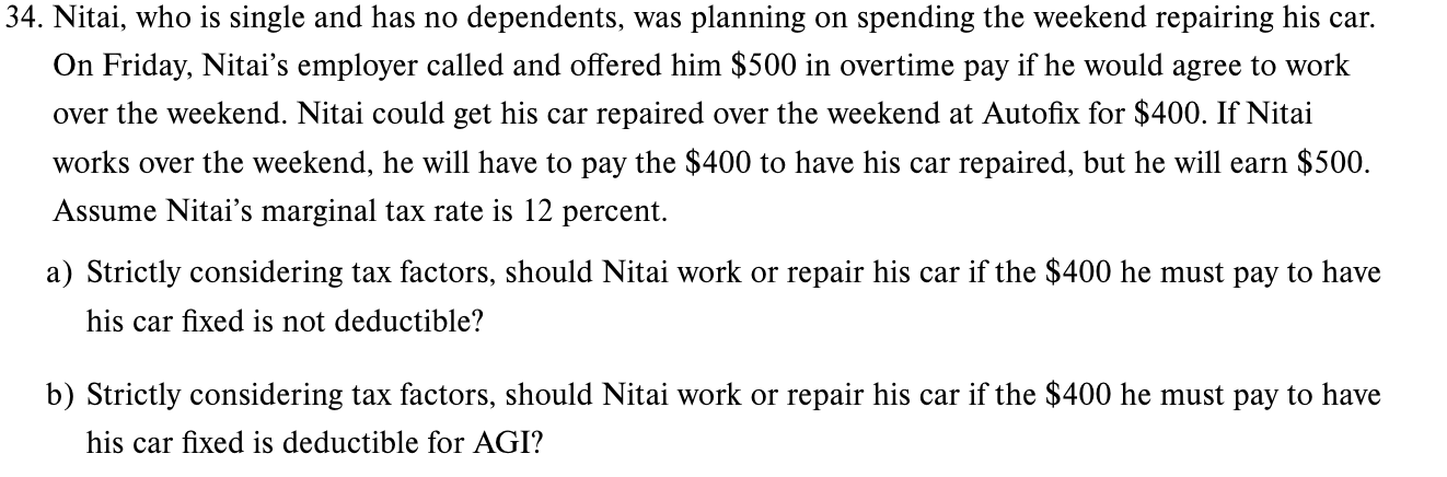Solved 4. Nitai, who is single and has no dependents, was | Chegg.com