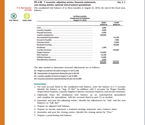 Solved PR 4-3B T accounts, adjusting entries, financial | Chegg.com