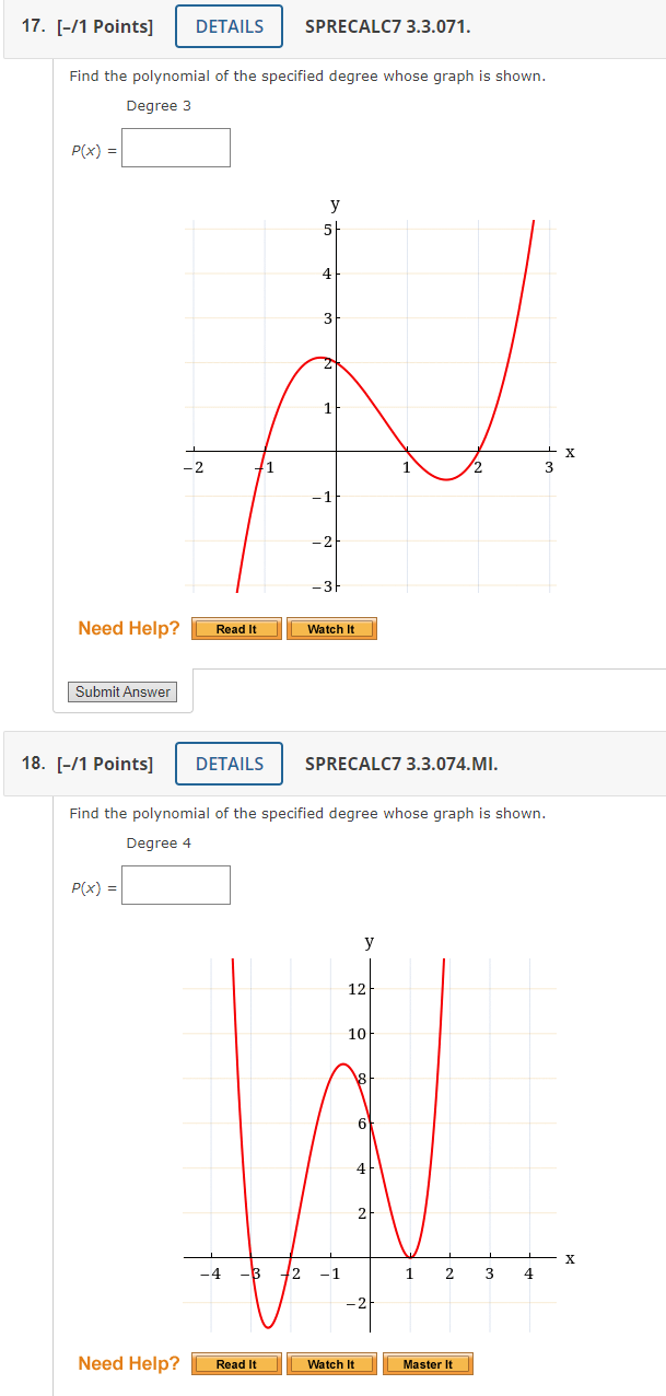Solved Find the polynomial of the specified degree whose | Chegg.com