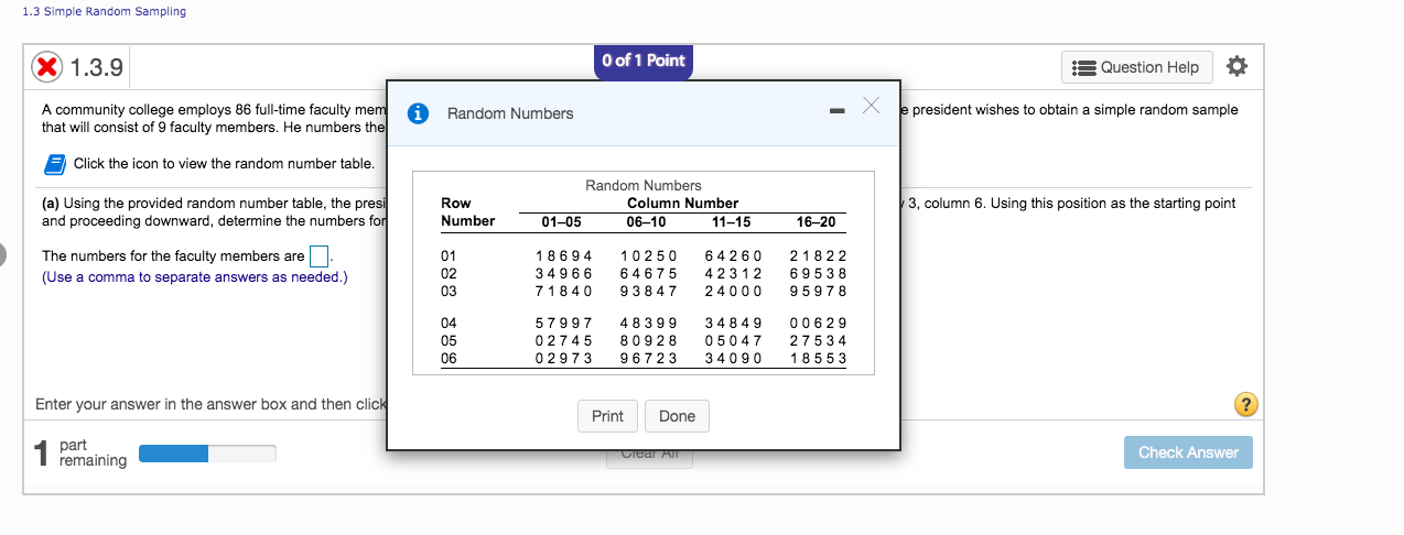 Solved 1.3 Simple Random Sampling O of 1 Point X1.3.9 | Chegg.com