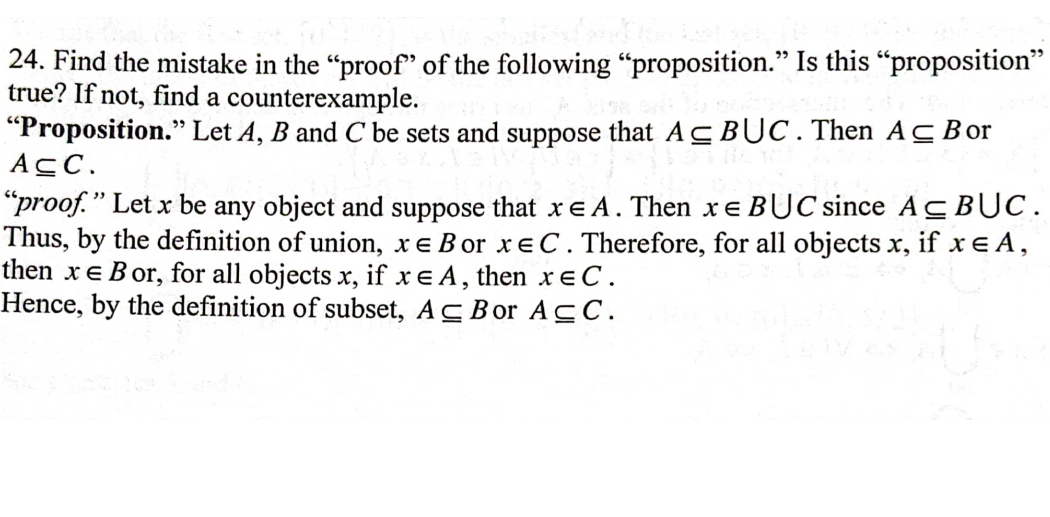 Solved 24. Find the mistake in the "proof" of the following | Chegg.com