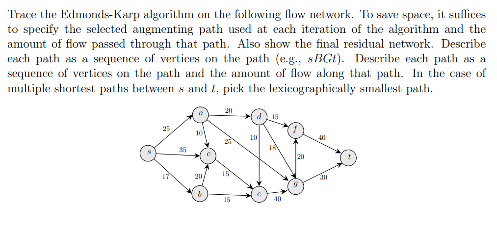 Solved Trace the Edmonds-Karp algorithm on the following | Chegg.com