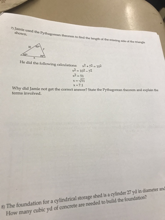 Solved h used the Pythagorean theorem to find the length of | Chegg.com