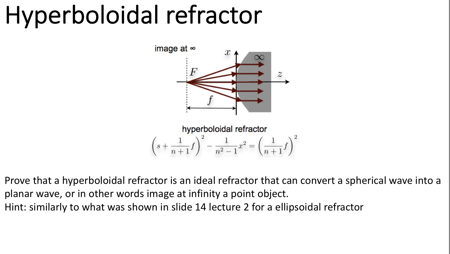 Prove that a hyperboloidal refractor is an ideal | Chegg.com