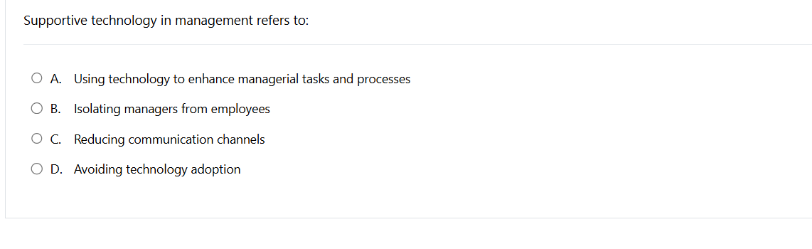 Solved Supportive technology in management refers to:A. | Chegg.com