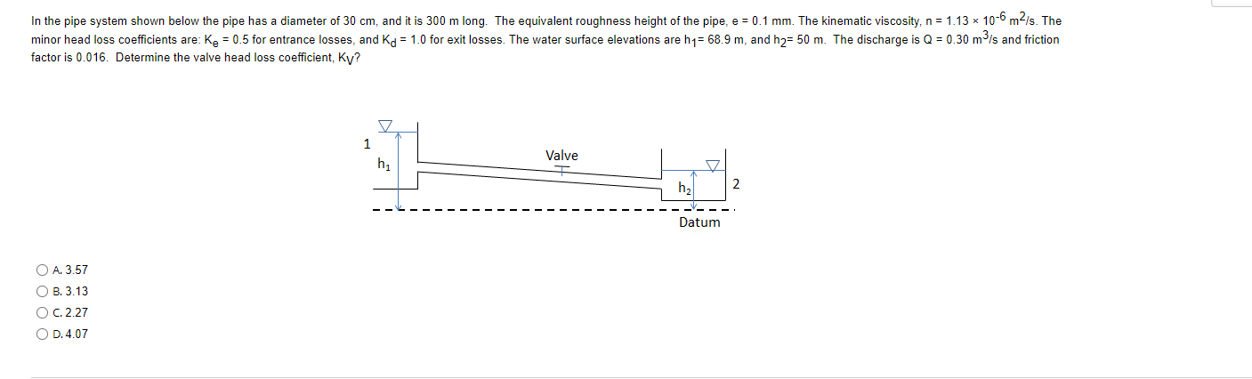 Solved In the pipe system shown below the pipe has a | Chegg.com