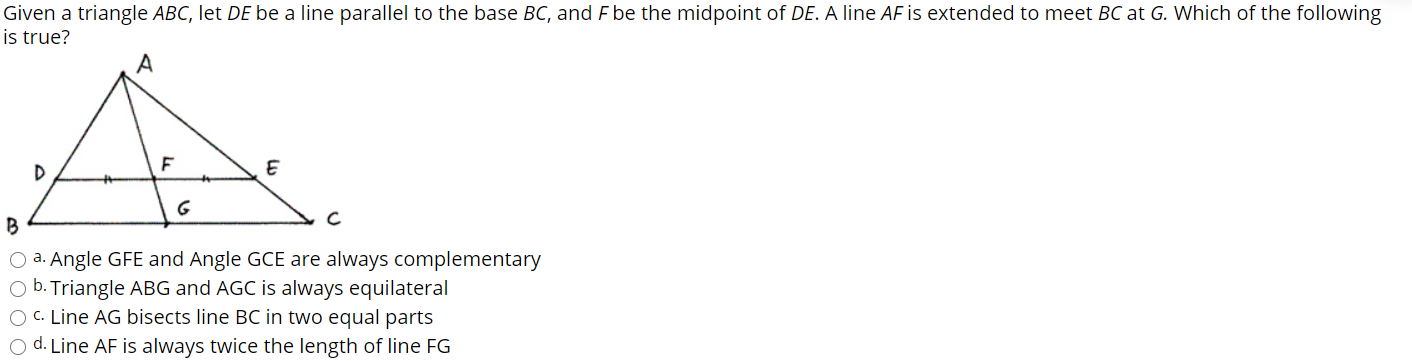 Solved Given a triangle ABC, let De be a line parallel to | Chegg.com