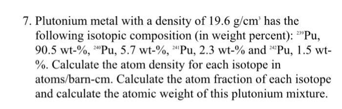 Solved Plutonium metal with a density of 19.6 g/cm^3 has the | Chegg.com