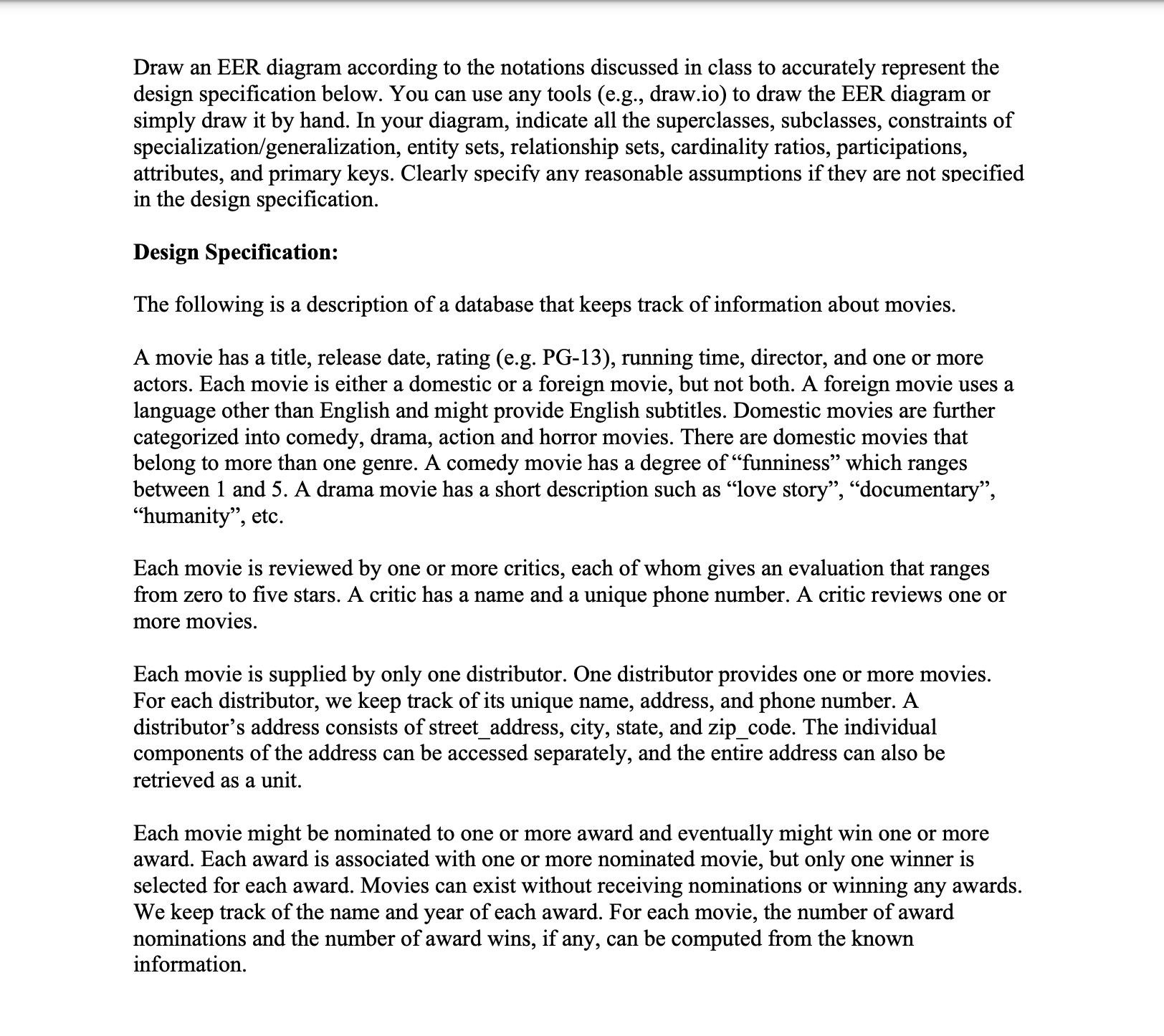 Solved Draw an EER diagram according to the notations | Chegg.com