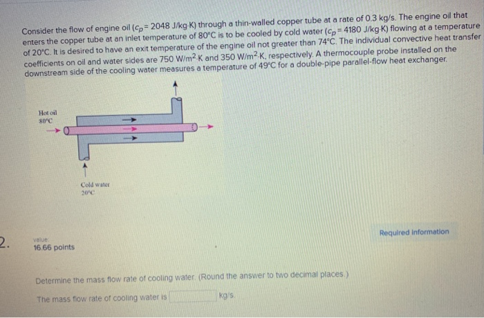 Solved Consider the flow of engine oil (p 2048 J/kg K) | Chegg.com