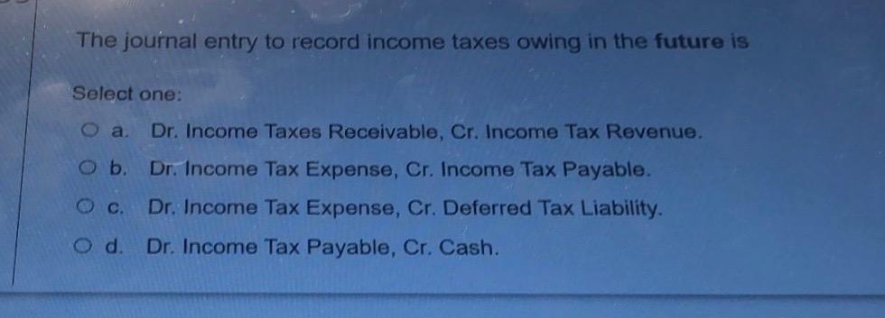 Solved The journal entry to record income taxes owing in the | Chegg.com