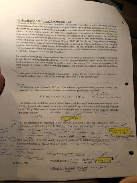 Solved VI.Quantitative Analsis and Limiting Reactant Fot | Chegg.com