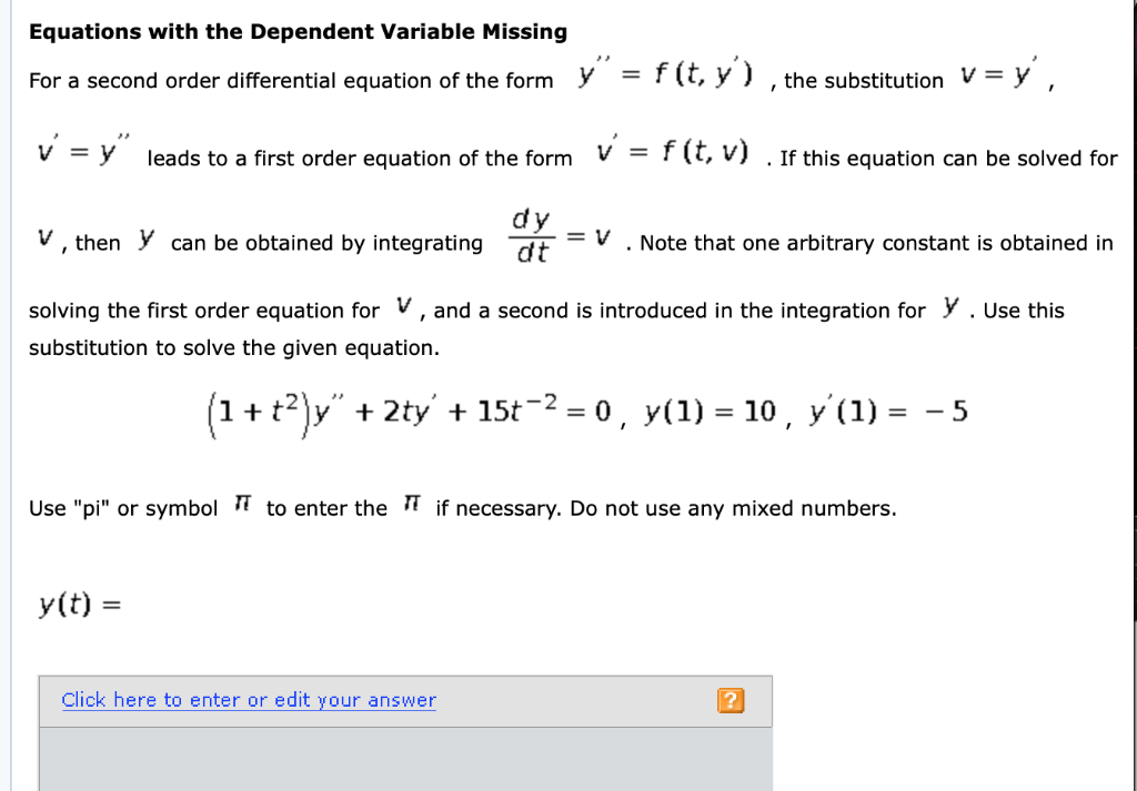 Solved Equations with the Dependent Variable Missing f(t, y' | Chegg.com