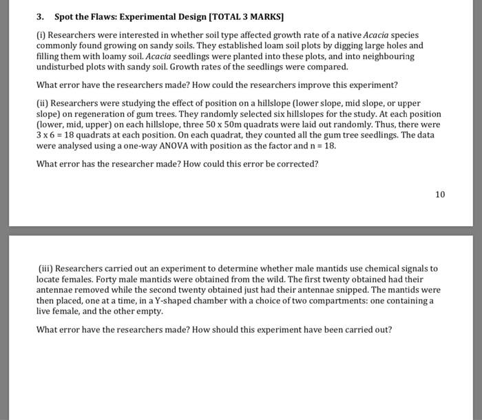 Solved 3. Spot the Flaws: Experimental Design [TOTAL 3 | Chegg.com