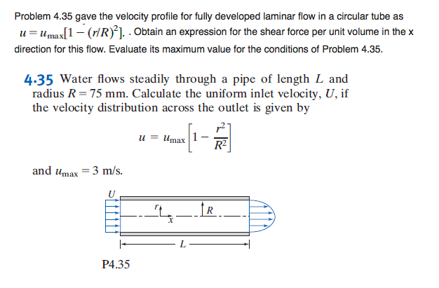Solved Problem 4.35 gave the velocity profile for fully | Chegg.com