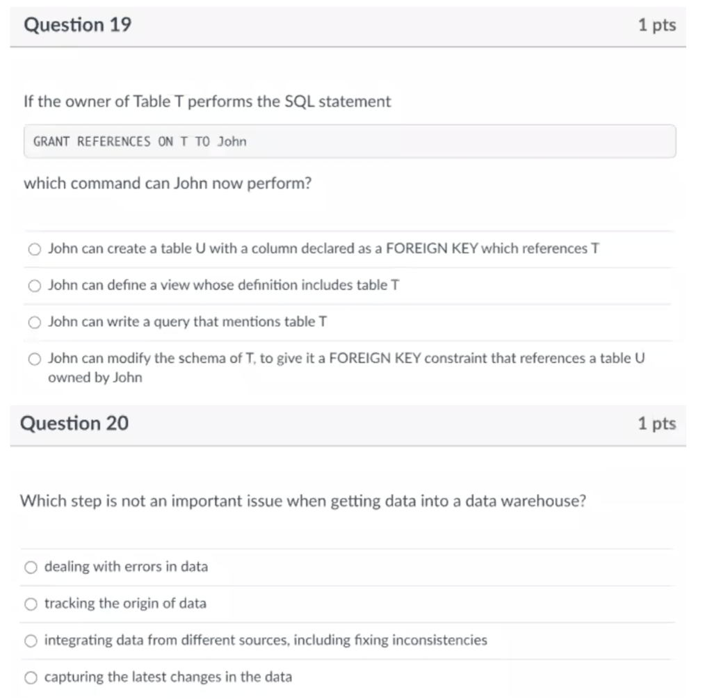 Solved If the owner of Table T performs the SQL statement | Chegg.com
