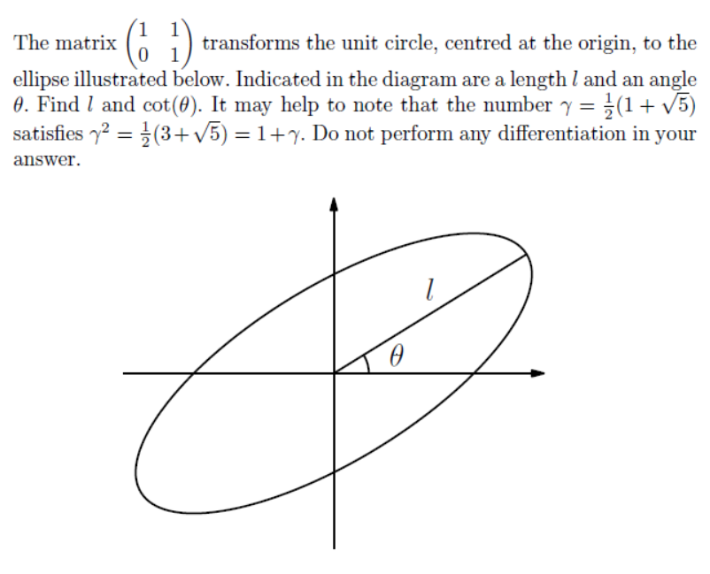 Solved 1 1 The matrix transforms the unit circle, centred at | Chegg.com