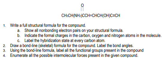 Solved CH3CH(NH2)CCH=CHCH(OH)C=CH 1. Write a full structural | Chegg.com