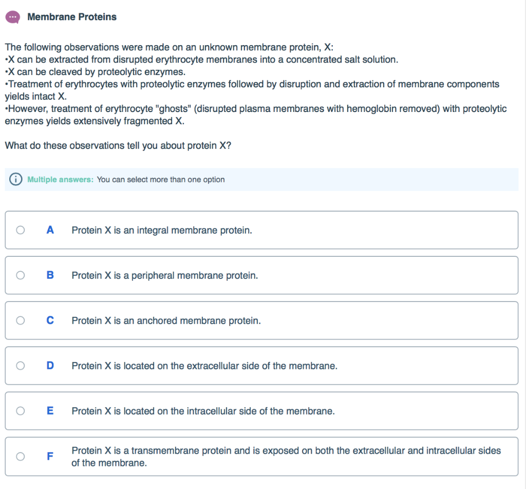 Solved Membrane Proteins The following observations were | Chegg.com