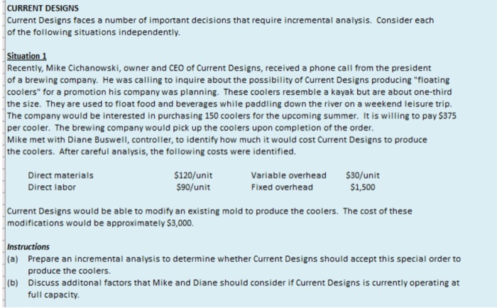 Solved CURRENT DESIGNS Current Designs faces a number of | Chegg.com
