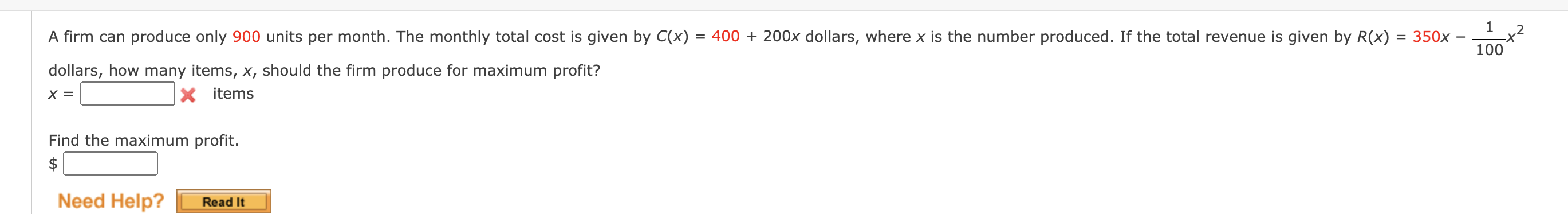 Solved 1 2 X 100 A firm can produce only 900 units per | Chegg.com