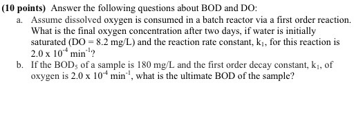 Solved (10 points) Answer the following questions about BOD | Chegg.com