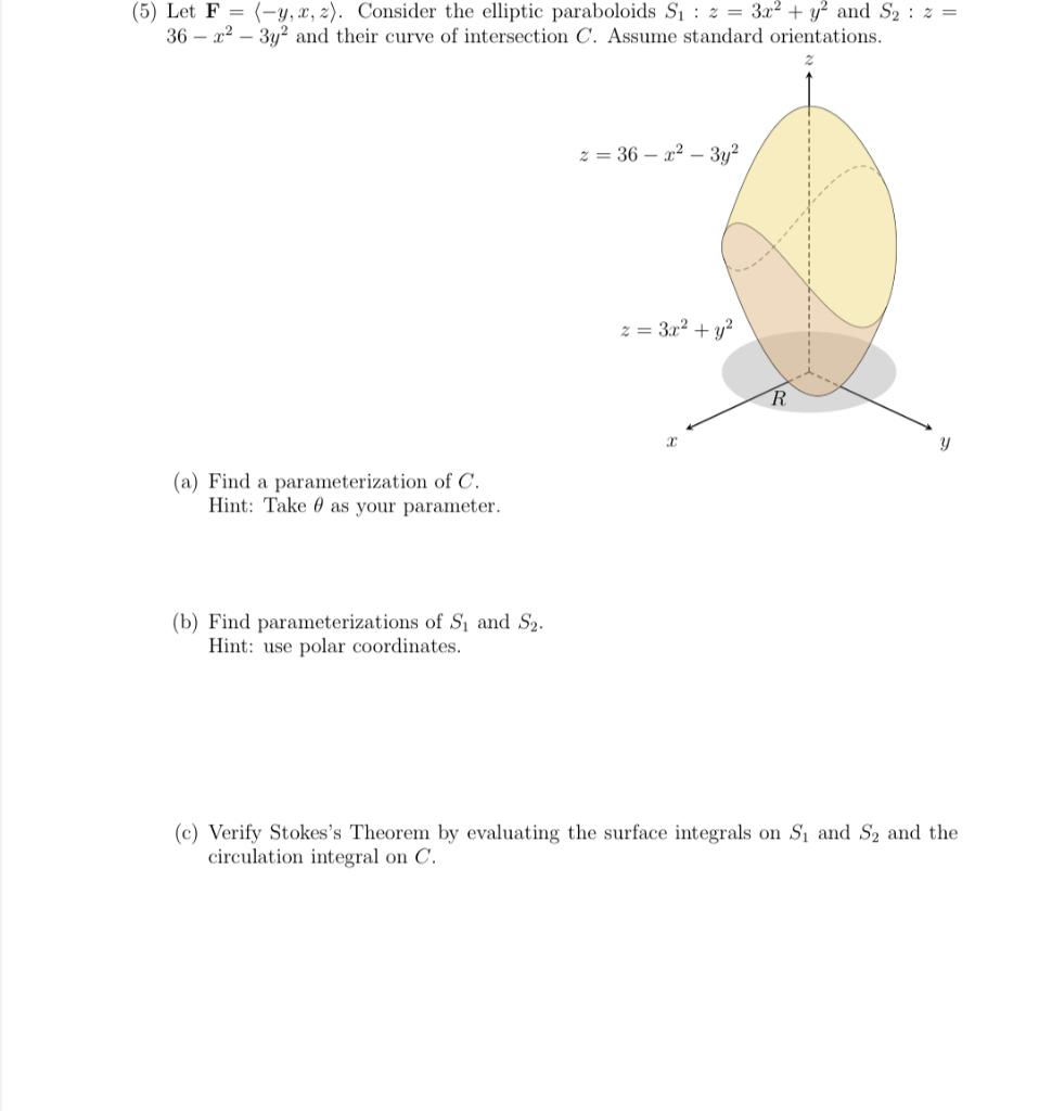 Solved (5) Let F= −y,x,z . Consider the elliptic paraboloids | Chegg.com