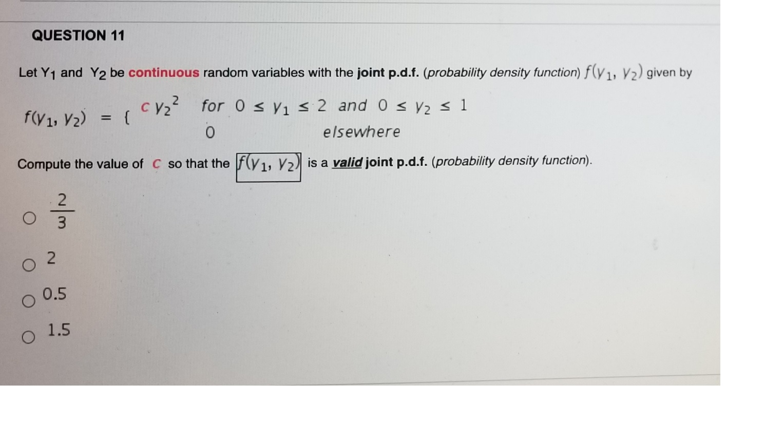Solved QUESTION 11 Let Y1 and Y2 be continuous random | Chegg.com