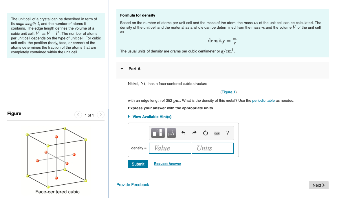 Solved Formula for density Based on the number of atoms per | Chegg.com