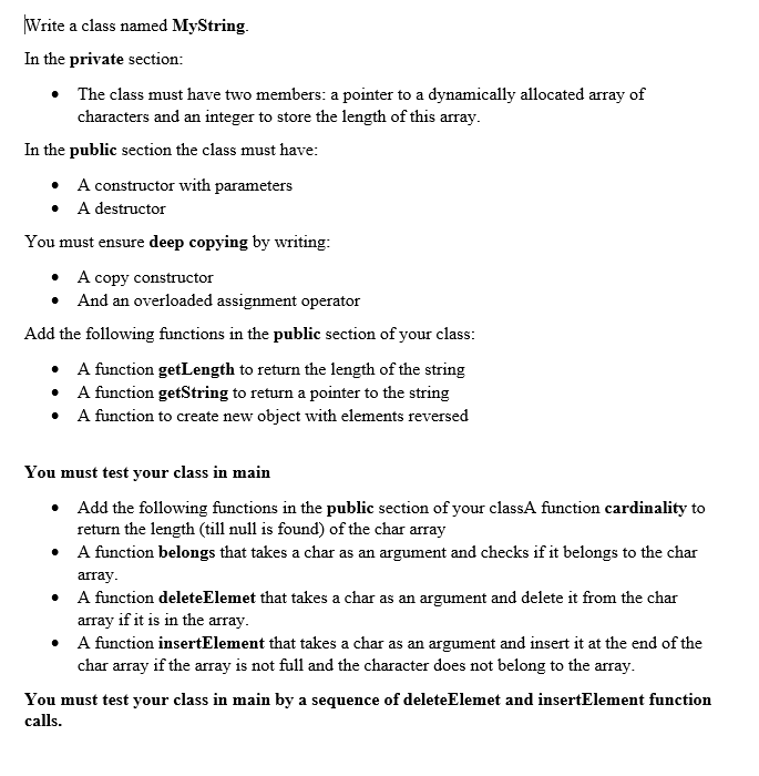 Write a class named MyString. In the private section: | Chegg.com