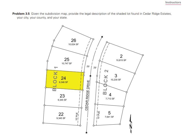 Solved 3.5 Given the subdivision map, provide the legal | Chegg.com