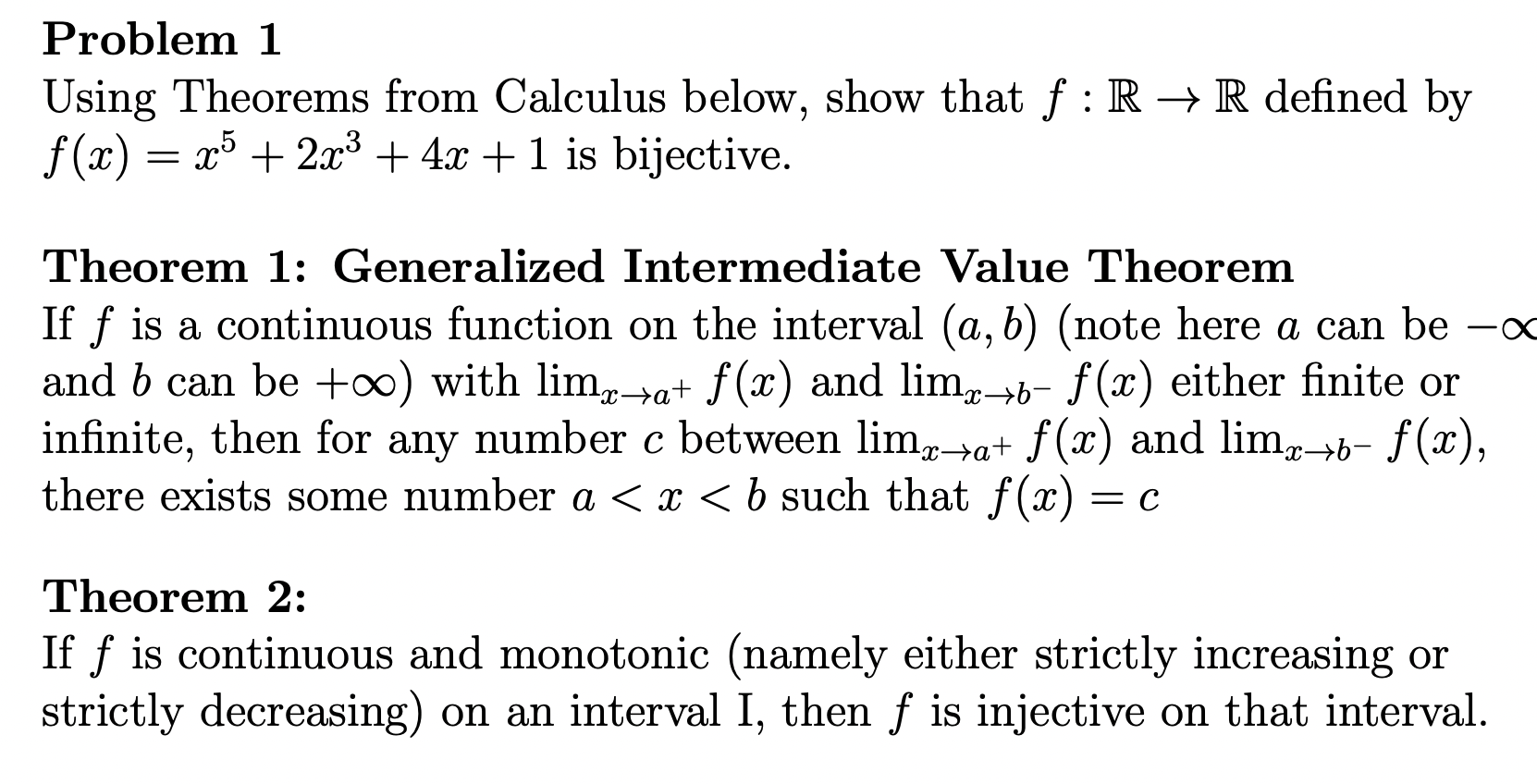 Solved Problem 1 Using Theorems from Calculus below, show | Chegg.com
