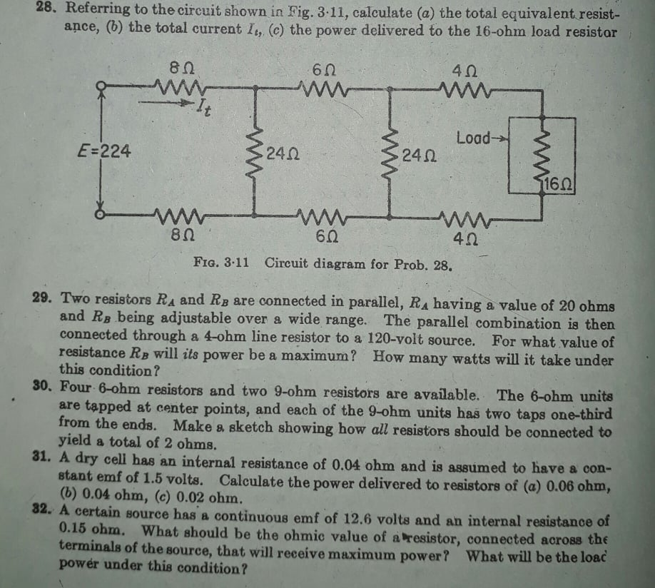 Solved 28. Referring to the circuit shown in Fig. 3-11, | Chegg.com