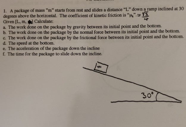 Solved 1. A package of mass "m" starts from rest and slides | Chegg.com