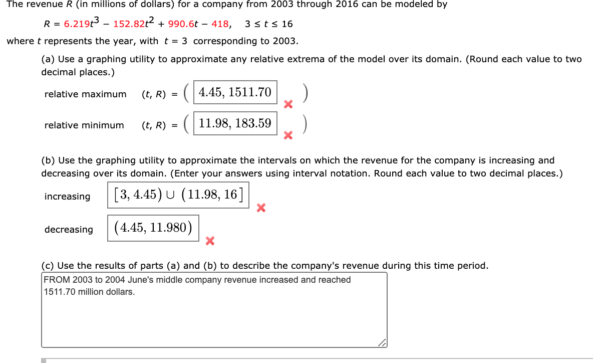 Solved The revenue R in millions of dollars) for a company | Chegg.com
