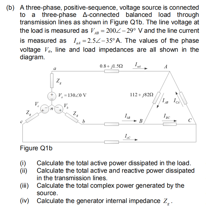 Solved АВ (b) A three-phase, positive-sequence, voltage | Chegg.com