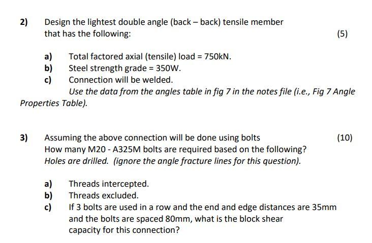 Solved 2) Design the lightest double angle (back - back) | Chegg.com