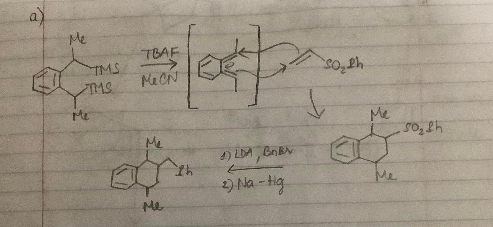 Solved a) Me TBAF TMS TMS of + "so,sh Me CN Me Me so₂sh Me | Chegg.com