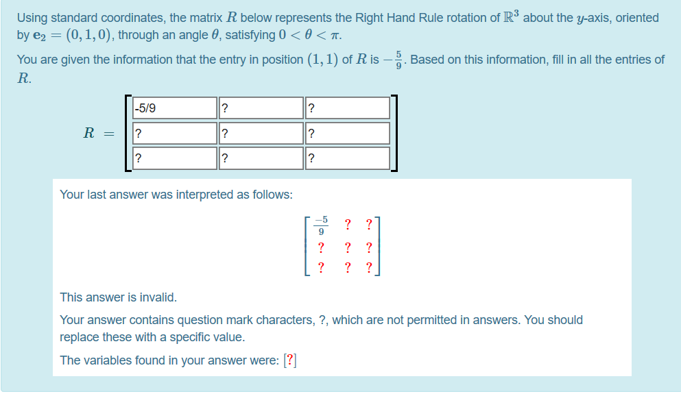 Solved Using standard coordinates, the matrix R below | Chegg.com