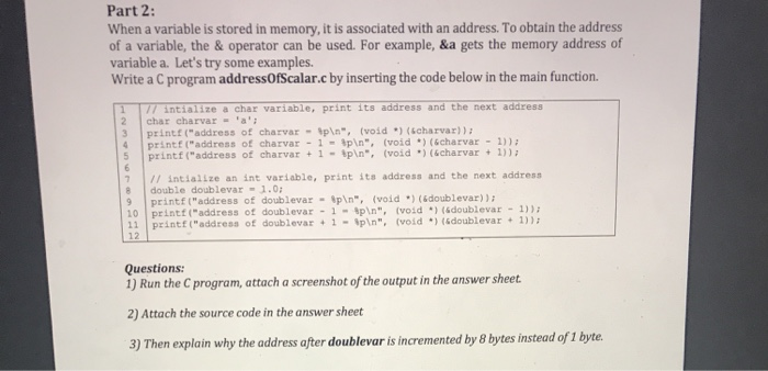 Solved Part 2 Variable Stored Memory Associated Address Obtain Address Variable Operator 2073