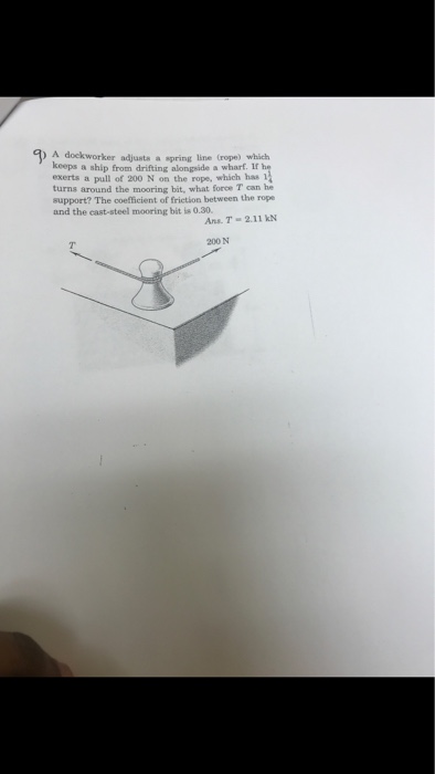 Solved A dockworker adjusts a spring line (rope) which keeps | Chegg.com