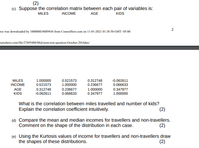 (2) (C) Suppose the correlation matrix between each | Chegg.com