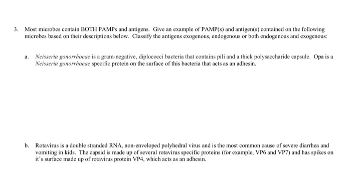 Solved Most microbes contain BOTH PAMPS and antigens. Give | Chegg.com