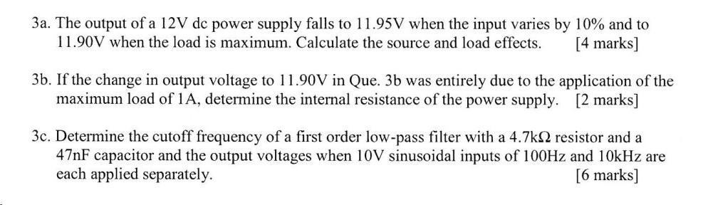 Solved 3a. The output of a 12 V dc power supply falls to | Chegg.com