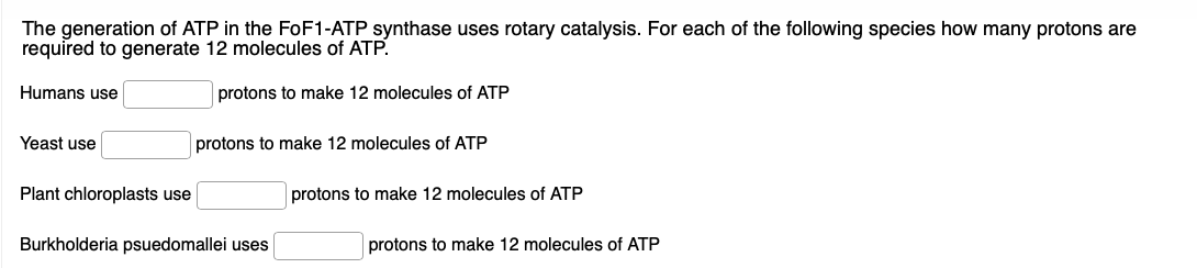 Solved The generation of ATP in the FoF1-ATP synthase uses | Chegg.com