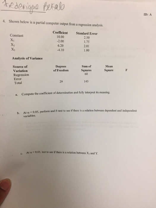 Solved Shown below is a partial computer output from a | Chegg.com