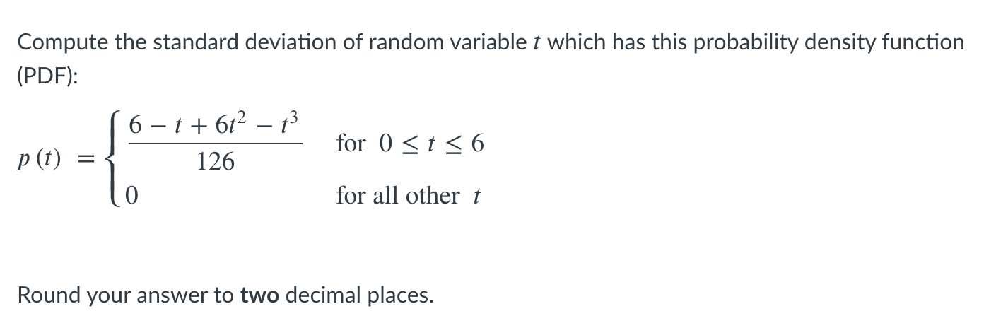 Solved Compute the standard deviation of random variable t | Chegg.com