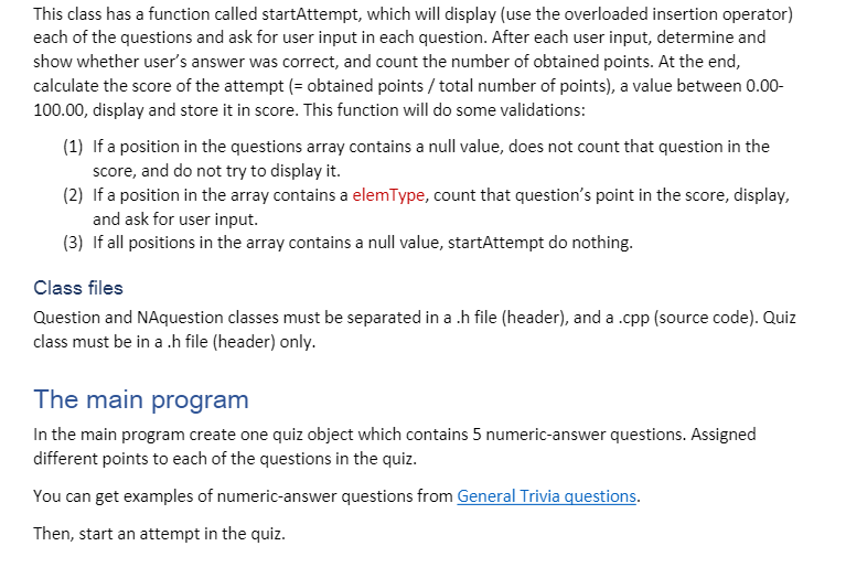 Solved Question class Create a class for a question. | Chegg.com