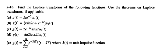Solved 2-16. ﻿Find the Laplace transforms of the following | Chegg.com